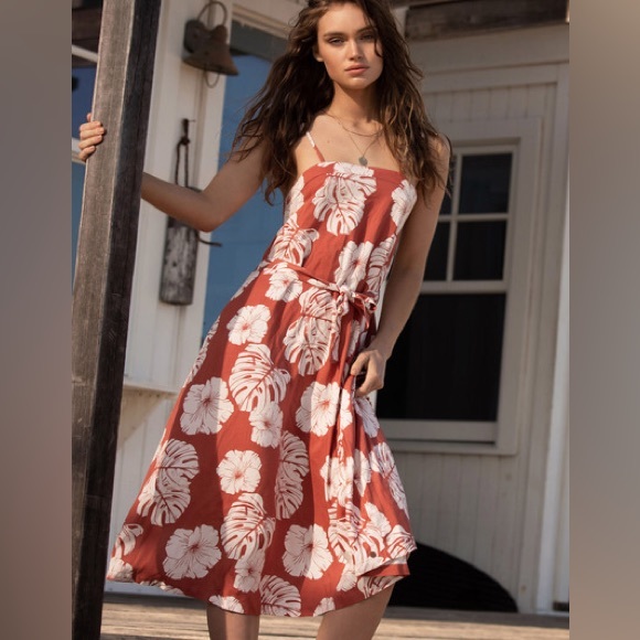 Roxy | Dresses | New Roxy Rust And White Floral Leaf Dress | Poshmark
